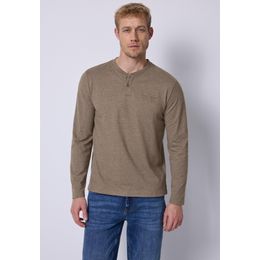 Langarmshirt Street One MEN, Herren, Gr. L (42), beige (barista braun), Web, 50% Baumwolle, 50% Polyester, unifarben, normal normal, Rundhals, abgesteppt, Shirts Langarmshirt, im Melange Look
