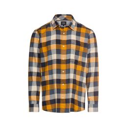 Camel Active Herren Langarmhemdburned gelb, Gr. XL, kariert, Web, Obermaterial: 98% Baumwolle, 2% Elasthan, Hemden, mit Logo Stickerei