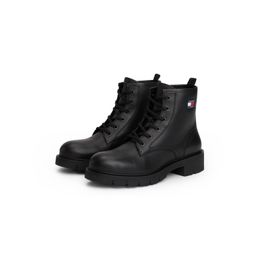 Tommy Jeans Damen Schn&uuml;rboots "TJW LACE UP LEATHER BOOT", Gr. 37schwarz, Glattleder, Schuhe, Blockabsatz, Schn&uuml;rstiefelette mit Logoflag an der Seite