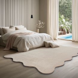 Teppich the carpet "Relax Scallop kuschelig & Super Soft", beige, B:140cm L:200cm, Polyester, Teppiche, Teppich, Anti-Rutsch Unterseite, Waschbar bis 30 Grad, Felloptik