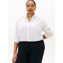 Damen Langarmbluse "CRV ESS LINEN ROUND HEM SHIRT", wei&szlig;, Gr. 52, Tommy Hilfiger Curve, unifarben, Web, Obermaterial: 100% Leinen, Blusen, in gro&szlig;en