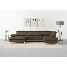 Sit & More Wohnlandschaft SIT & MORE "Cabrio U-Form, B: 359 cm, mit Sitztiefen-, Arm- & Kopfteilverstellung", gr&uuml;n (olive), B:359cm H:87cm T:230cm, Sofas, Wohnlandschaft, 3 Nierenkissen, Federkern, optional Bettfunktion und Stauraum