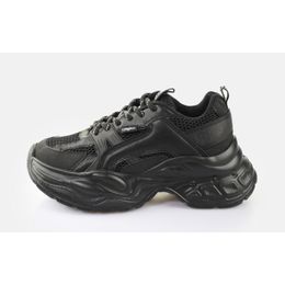 Buffalo Damen Plateausneaker "YUNO", Gr. 41, schwarz, Lederimitat, Textil, Schuhe, Chunky-Sneaker, Schn&uuml;rschuh, Leichtgewicht mit Memory
