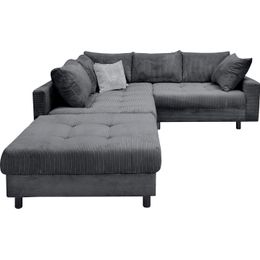 Ecksofa Collection AB "Toni L-Form, B: 215 cm", grau (anthrazit), B:215cm H:44cm T:184cm, 100%Polyester, Sofas, Ecksofa, mit Hocker & 2 Zierkissen, Federkern