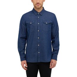 Mustang Herren Langarmhemd "Style Duver", blau, Gr. XL, unifarben, Denim/Jeans, Obermaterial: 100% Baumwolle, Hemden, Kentkragen, Druckknopfverschluss