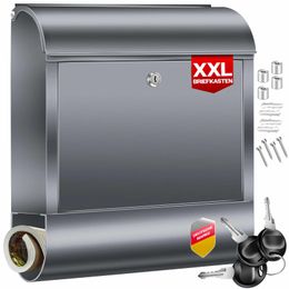 Kesser&reg; XXL Briefkasten Edelstahl mit Zeitungsfach , geb&uuml;rstet , 3x Schl&uuml;ssel abschlie&szlig;bar , Pulverbeschichtet , Wandmontage , gro&szlig; Front-Einwurf: DIN C4 = DIN A4 , inkl. Montagematerial