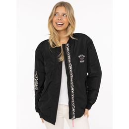 Bomberjacke Zwillingsherz "Wild Heart", Damen, Gr. XXL, schwarz, Web, Obermaterial: 100% Polyester, unifarben, Basic Po-bedeckend, ohne Ausschnitt, Rippb&uuml;ndchen, Jacken Bomberjacke, Stickerei, Rei&szlig;verschluss,Taschen mit Druckkn&ouml;pfen