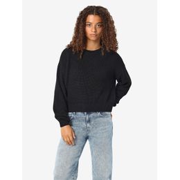 Rundhalspullover Noisy may "NMMAYSA L/S O-NECK KNIT NOOS", Damen, Gr. L, schwarz, Strick, Obermaterial: 50% Baumwolle, 50% Polyacryl, unifarben, regular fit taillenbedeckt, Rundhals, Rippstrickb&uuml;ndchen, Pullover Rundhalspullover
