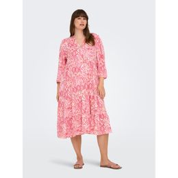 Tunikakleid Only CARMAKOMA "CARMILANA 3/4 DRESS WVN NOOS", Damen, Gr. 50, N-Gr, cloud dancer aop:sikka graphic, Web, Obermaterial: 100% Viskose, bedruckt, loose fit kniebedeckend, V-Ausschnitt, elastischer Bund, Kleider, Sommerkleid