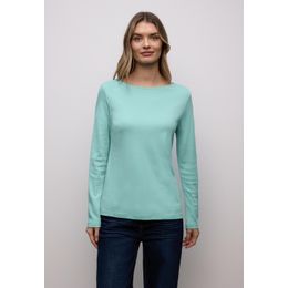 Street One Damen Langarmshirtmisty mint, Gr. 44, unifarben, Web, 50% Baumwolle, 50% Modal, Shirts, mit U-Boot-Ausschnitt