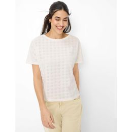 Kurzarmshirt Brax "Style CAELEN S", Damen, Gr. 42, wei&szlig; (hellbeige), 100% Baumwolle, Rundhals, Shirts