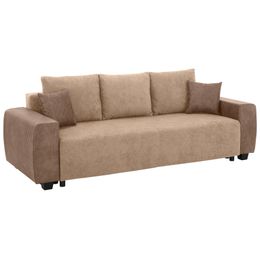 Schlafsofa Home Affaire "Bella, B: 241 cm, Liegefl. 142x194 cm", braun (hellbraun), B:241cm H:90cm T:94cm, Struktur fein/Luxus-Microfaser Vintageoptik (Armlehne) (100%Polyester);Microfaser PRIMABELLE/Luxus-MicrofaserVintageoptik (Armlehne) (100%Polyester), Sofas, Schlafsofa, mit Bettfunktion, Bettkasten & 2 Zierkissen, Federkern