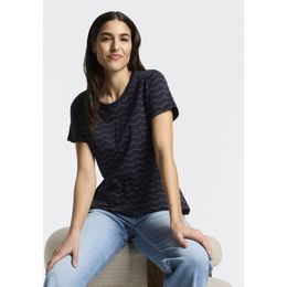 Kurzarmshirt Ragwear "MINTTA ZIG ZAG O", Damen, Gr. S, navy, Jersey, Obermaterial: 100% Baumwolle, bedruckt, normal, Rundhals, Shirts, mit Logoschriftzug