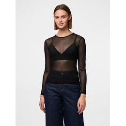 Pieces Damen Langarmshirt "PCNINNI LS MESH TOP NOOS BC", schwarz, Gr. M, durchscheinend, leicht gl&auml;nzend, unifarben, Web, Obermaterial: 95%