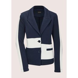 Madeleine Mode Langarmshirt MADELEINE "Blazer Elegante Businessjacke mit Kontrasten", Damen, Gr. 46, blau (marine, wollwei&szlig;), Obermaterial: 85% Baumwolle CO. 15% Polyester PES., Modern, Shirts Langarmshirt, Asymmetrische Blocktreifen