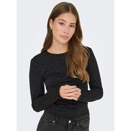 Only Damen Langarmshirt "ONLZITA L/S O-NECK TOP BF JRS"schwarz detail:silber rhinestones, Gr. S, Glitzermuster, unifarben, Jersey, Obermaterial: 96%