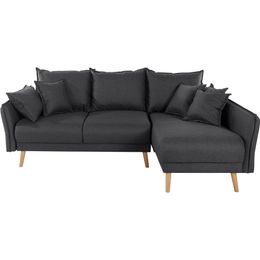 Ecksofa Home Affaire "Granbo L-Form", grau (anthrazit), B:240cm H:95cm T:170cm, 100% Polyester, Sofas, Ecksofa, incl. Bettfunktion und Bettkasten, Federkern-Polsterung, Seitentasche
