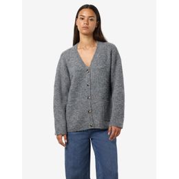 Strickjacke Noisy may "NMDOLLY L/S KNIT CARDIGAN FWD NOOS", Damen, Gr. M, grau (medium grau melange), Strick, Obermaterial: 73% Polyester, 13% Nylon, 8% Wolle, 6% Elasthan, unifarben, h&uuml;ftbedeckend, V-Ausschnitt, Strickjacken Strickjacke