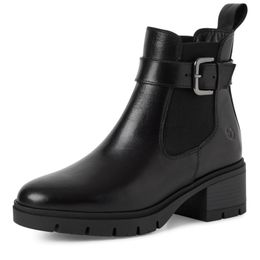 Tamaris Damen Chelseaboots, Gr. 40, schwarz, Glattleder, Schuhe, Blockabsatz, Stiefelette, Schlupfboots mit Ziernschnalle