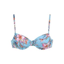 Lascana Damen B&uuml;gel-Bikini-Top "Malia", blau, Gr. 38, bedruckt, floral, Microfaser, Microfaser, Polyamid, Bikini-Oberteile, mit tropischem Print