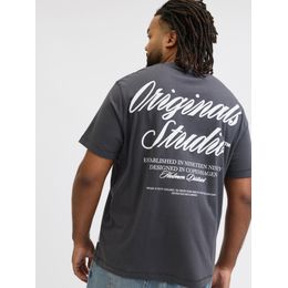 Jack & Jones PlusSize Kurzarmshirt "JORNORREBRO TYPO TEE SS CREW NECK PLS", Herren, Gr. 3XL, asphalt, Jersey, Obermaterial: 100% Baumwolle, JACK & JONES PLUSSIZE, bedruckt, regular fit normal, Rundhals, gerader Abschluss, Shirts Kurzarmshirt, Baumwolle, regular fit