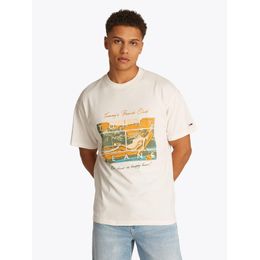T-Shirt Tommy Jeans "TJM RLX BEACH CLUB GRAPHIC TEE", Herren, Gr. L, wei&szlig; (ancient wei&szlig;), Single Jersey, Obermaterial: 100% Baumwolle, relaxed fit, Rundhals, Shirts T-Shirt