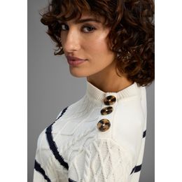 Laura Scott Damen Rundhalspullover, wei&szlig;, Gr. 36, gestreift, Grobstrick, Obermaterial: 50% Baumwolle, 50% Polyacryl, Pullover, &Uuml;bergangspullover mit