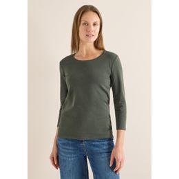 Rundhalsshirt Cecil, Damen, Gr. XL (44), khaki, Web, 100% Baumwolle, unifarben, normal normal, Rundhals, abgesteppt, Shirts Rundhalsshirt, aus reiner Baumwolle