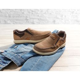 Rieker Herren Slipper, Gr. 43, braun, Leder, Schuhe, Mokassin, Loafer, Komfortschuh mit Gummizug f&uuml;r guten Sitz