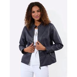 Inspirationen Damen Lederimitatjacke, blau, Gr. 48, unifarben, 100% Viskose, Jacken