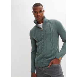 bonprix Troyer mit Zopfmuster, gr&uuml;n, Gr.64/66 (3XL), Toller Pullover mit Zopfmuster und sch&ouml;nen Kunstleder-Details, maschinenwaschbar