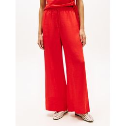 Leinenhose Tommy Hilfiger "ESS LINEN PULL ON PANTS", Damen, Gr. XL (46), N-Gr, fireworks, Web, Obermaterial: 100% Leinen, unifarben, l&auml;ssig geschnitten lang, Hosen Leinenhose, in lockerer Passform, Elastikbund