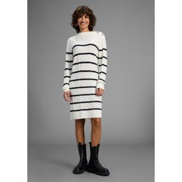 Laura Scott Damen Strickkleid, wei&szlig;, Gr. 38, Zopfmuster, gestreift, mehrfarbig, Grobstrick, Obermaterial: 50% Baumwolle, 50% Polyacryl, Kleider, mit