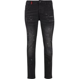 2Y Premium Herren Bequeme Jeans "2Y Premium 2Y LEONARDO RIPPED SLIM FIT JEANS", schwarz, Gr. 34, unifarben, 98% Baumwolle, 2% Elasthan, Jeans