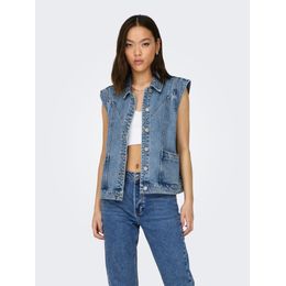 Only Damen Jeansweste "ONLKENNEDY SL DNM WAISTCOAT BJ NOOS", blau, Gr. XS, unifarben, Denim/Jeans, Obermaterial: 100% Baumwolle, Westen