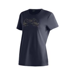 T-Shirt Maier Sports "Wilma Print", Damen, Gr. 38, blau (dunkelblau), 100% Polyester, Rundhals, Shirts T-Shirt, Damen Kurzarmshirt, leichtes Sommer Funktionsshirt, Rundhals, Reg Fit