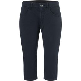 Caprihose MAC "Capri-Summer-Clean", Damen, Gr. 42, L&auml;nge 19, blau (dunkelblau ppt), Web, Obermaterial: 97% Baumwolle, 3% Elasthan, figurbetont kniebedeckend, Hosen Caprihose, Sommerhose Kniebedeckend mit kleinem Schlitz am Saum