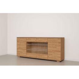 Sideboard OTTO HOME "VETRO Teilmassiv, Fronten Massivholz, Wohnzimmer, Stauraum,Griffmulde", wei&szlig;, neutral, B:199cm H:85cm T:40cm, Sideboards, Sideboard, B/T/H:199/40/85cm, 2 Schubladen, 7F&auml;cher