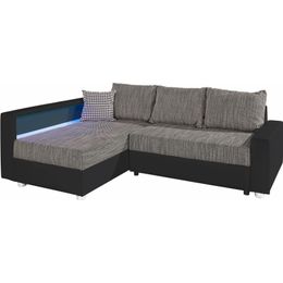 Ecksofa Collection AB "Relax L-Form", schwarz (schwarz, grau), B:223cm H:84cm T:91cm, Zierkissen: 100%Polyester;Struktur (100% Polyester);Microfaser PRIMABELLE (100% Polyester);Kunstleder SOFTLUX / Struktur (80% Polyester, 20% Acryl);Microfaser PRIMABELLE (100% Polyester) / Struktur (80% Polyester, 20% Acryl), Sofas, Ecksofa, inklusive Bettfunktion, Federkern, wahlweise mit RGB-LED-Beleuchtung