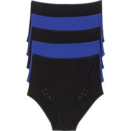 Taillenslip bonprix, Damen, Gr. 40/42 (M), 5 Stk., blau (saphirblau, schwarz), Obermaterial: 95% Baumwolle, 5% Elasthan. Spitze: 100% Baumwolle, Unterhosen Taillenslip, klassischer Stil, vorderseitige Beinausschnitte, 5er-Pack