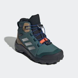 Wanderschuh adidas terrex "TERREX MID GORE-TEX", Jungen, Gr. 38, preloved teal, silber metallic, semi lucid blau, Synthetik, Textil, Schuhe Wanderschuh, wasserdicht dank Gore-Tex Membrane