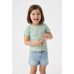 T-Shirt KIDS Only "KOGNELLA S/S O-NECK TOP NOOS JRS", M&auml;dchen, Gr. 122/128, aqua foam, Jersey, Obermaterial: 65% Polyester, 30% Viskose, 5% Elasthan, unifarben, regular fit kurz, Rundhals, gewellter Abschluss, Shirts T-Shirt, mit s&uuml;&szlig;er Wellenkante