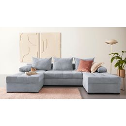 Wohnlandschaft Collection AB "Josy U-Form, B: 269 cm", grau (hellgrau), B:269cm H:41cm T:161cm, 100%Polyester, Sofas, Wohnlandschaft, mit Bettfunktion & Bettkasten, Federkern