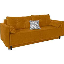 Schlafsofa Collection AB "Solar", gold, B:225cm H:80cm T:86cm, Luxus-Microfaser (100% Polyester);Zierkissen (100% Polyester), Sofas, Schlafsofa, Bettfunktion, Bettkasten, Federkern und loser R&uuml;cken- und Zierkissen