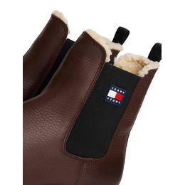 Tommy Jeans Damen Chelseaboots "TJW CHELSEA BOOT WL", Gr. 42, braun, Elastischer Einsatz, Leder, unifarben, Schuhe, Blockabsatz, Stiefelette mit