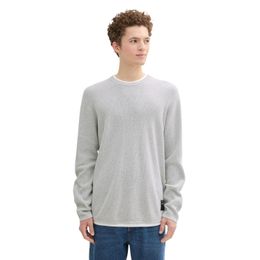 2-in-1-Pullover Tom Tailor Denim, Herren, Gr. S, grau (light stone grau melange), Strick, Obermaterial: 100% Baumwolle, meliert, regular fit taillenbedeckt, Rundhals, B&uuml;ndchen, Pullover 2-in-1-Pullover, mit Struktur