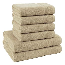Handtuch Set HAMMETEX "6-teiliges Handtuch Set, 100% Baumwolle, Weich & Saugstark", beige, 6 Stk., Frottier, Frottier, Obermaterial: 100% Baumwolle, Handtuch-Sets, Handtuch Set, mit Bord&uuml;re, einfarbig, weich
