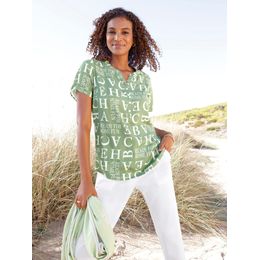 Druckbluse Casual Looks, Damen, Gr. 38, eucalyptus, ecru, bedruckt, 100% Viskose, gemustert, mehrfarbig, Rundhals, Blusen Druckbluse