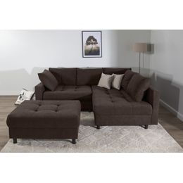 Ecksofa Collection AB "Toni L-Form, B: 215 cm", braun, B:215cm H:44cm T:184cm, 100%Polyester, Sofas, Ecksofa, mit Hocker & 2 Zierkissen, Federkern