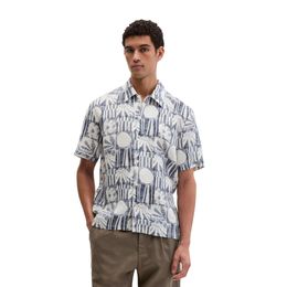 Marc O'Polo MARC O'POLO Herren Kurzarmhemdmulti, waikawa blau, Gr. L, Web, Obermaterial: 100% Leinen, Hemden, Leinenhemd regular fit mit Allover-Print